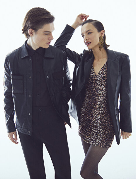 Koton Kadın Uzun Kollu Leopar Desenli Mini Elbise