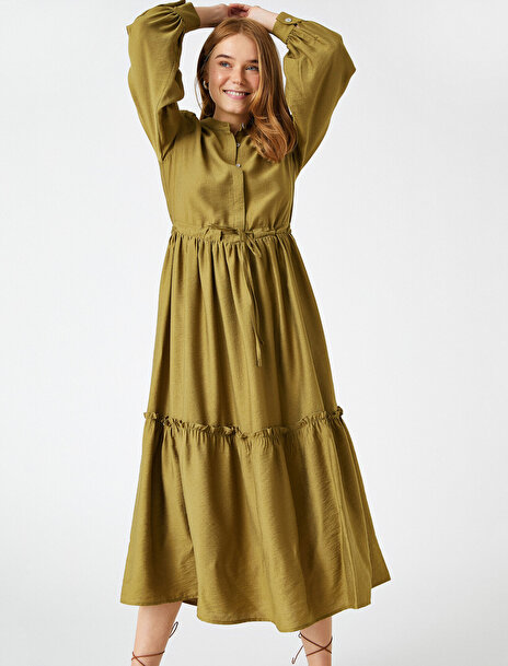 Koton Kadın Uzun Kollu Midi Fırfırlı Elbise