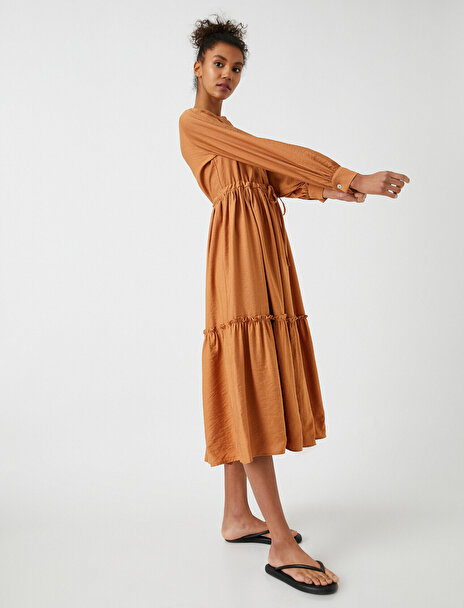 Koton Kadın Uzun Kollu Midi Fırfırlı Elbise