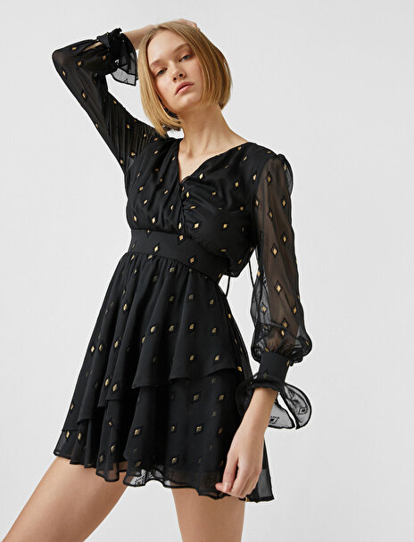 Koton Kadın Tül Detaylı Puantiyeli Mini Elbise