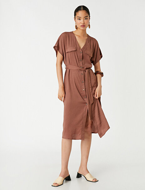 Koton Kadın Gömlek Elbise Kısa Kollu Kuşaklı