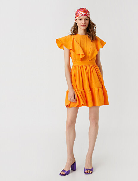 Koton Kadın Katlı Mini Elbise Volanlı Kolsuz Modal Karışımlı Koton Kadın Katlı Mini Elbise Volanlı Kolsuz Modal Karışımlı