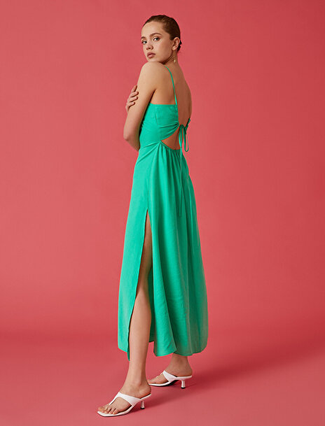 Koton Kadın Askılı Uzun Elbise Yırtmaçlı Bağlama Detaylı