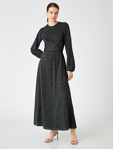 Koton Kadın Uzun Elbise Balon Kollu Büzgü Detaylı Koton Kadın Uzun Elbise Balon Kollu Büzgü Detaylı