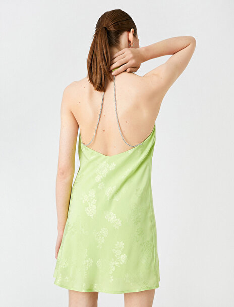 Koton Kadın Çiçekli Mini Elbise Askılı Taş Detaylı