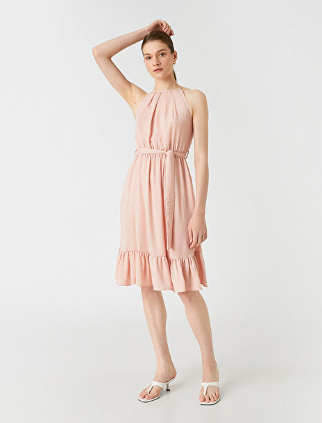 Koton Kadın Midi Boy Elbise Halter Yaka Kuşaklı