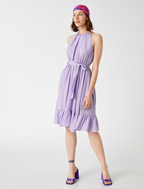 Koton Kadın Midi Boy Elbise Halter Yaka Kuşaklı