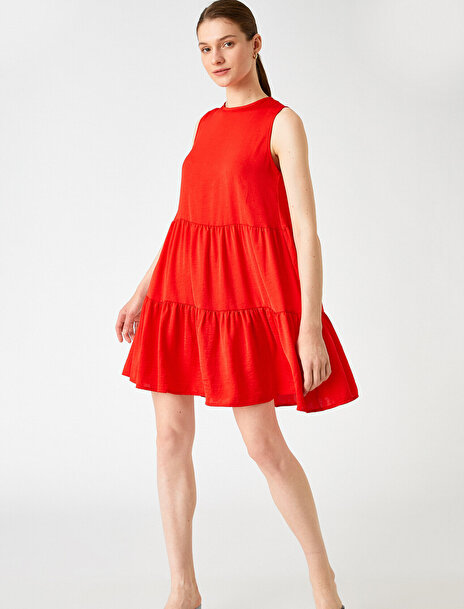 Koton Kadın Mini Katlı Elbise Bisiklet Yaka Kolsuz