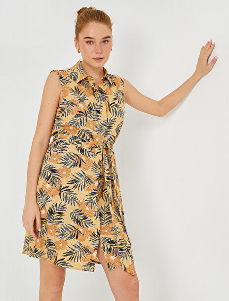 Koton Kadın Çiçekli Gömlek Elbise Kuşaklı