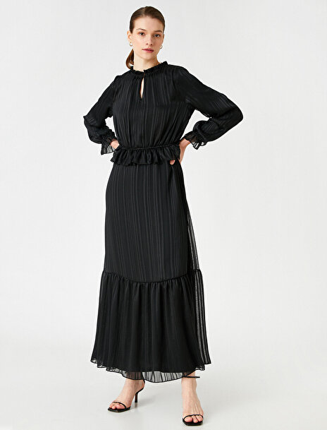 Koton Kadın Fırfır Detaylı Uzun Elbise