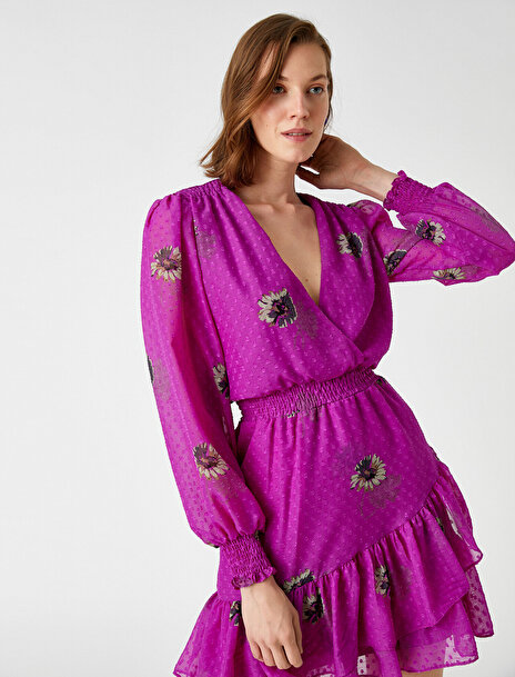 Koton Kadın Fırfırlı V Yaka Mini Elbise