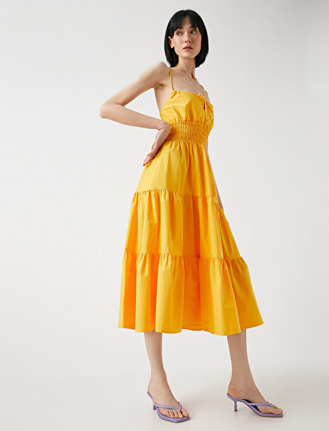 Koton Kadın Midi Askılı Elbise Fırfırlı Pamuklu