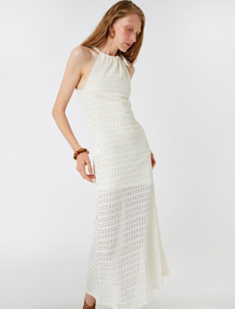Koton Kadın Dantel Uzun Elbise Halter Yaka