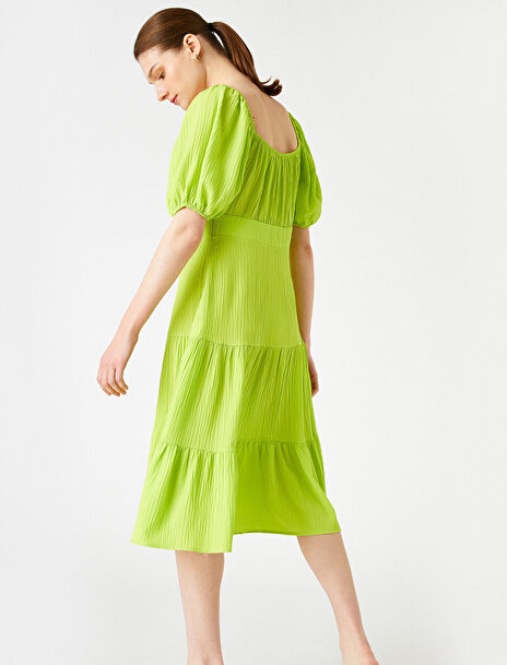 Koton Kadın Midi Elbise Balon Kollu Fırfırlı