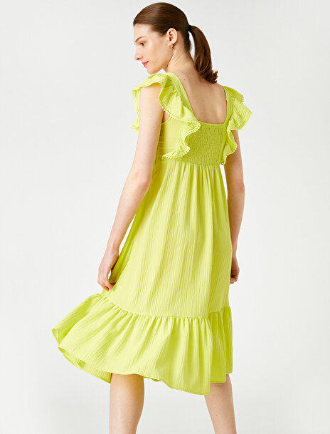 Koton Kadın Midi Elbise Kısa Kollu Fırfırlı Gipe Detaylı Koton Kadın Midi Elbise Kısa Kollu Fırfırlı Gipe Detaylı