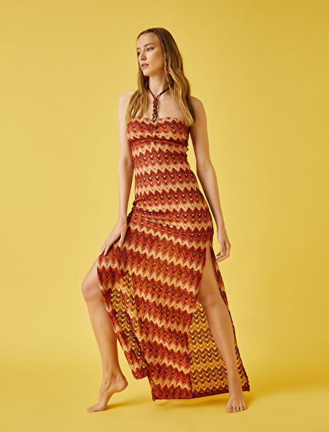 Koton Kadın Ece Sükan X Koton - Örgü Detaylı Boyundan Bağlamalı Desenli Yırtmaçlı Elbise Koton Kadın Ece Sükan X Koton - Örgü Detaylı Boyundan Bağlamalı Desenli Yırtmaçlı Elbise