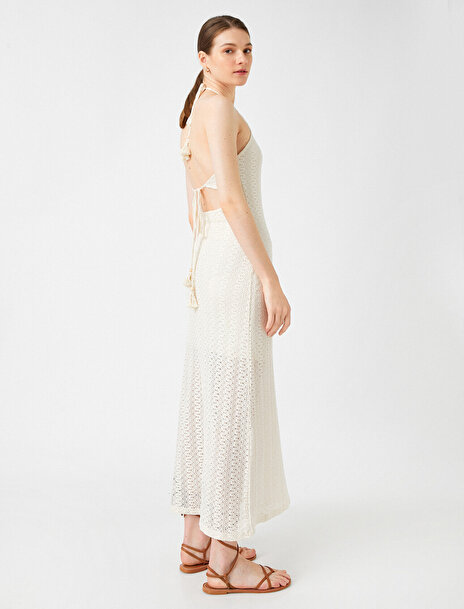 Koton Kadın Uzun Elbise Tığ Örgüsü Boyundan Bağlamalı