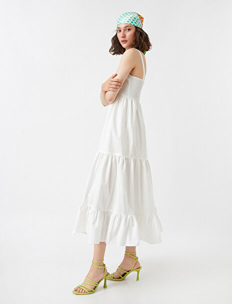 Koton Kadın Uzun Katlı Elbise Gipe Detaylı Askılı