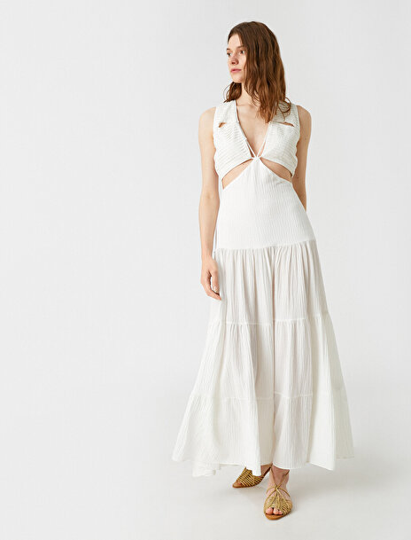 Koton Kadın Ece Sükan X Koton - Pencere Detaylı Fırfırlı Elbise