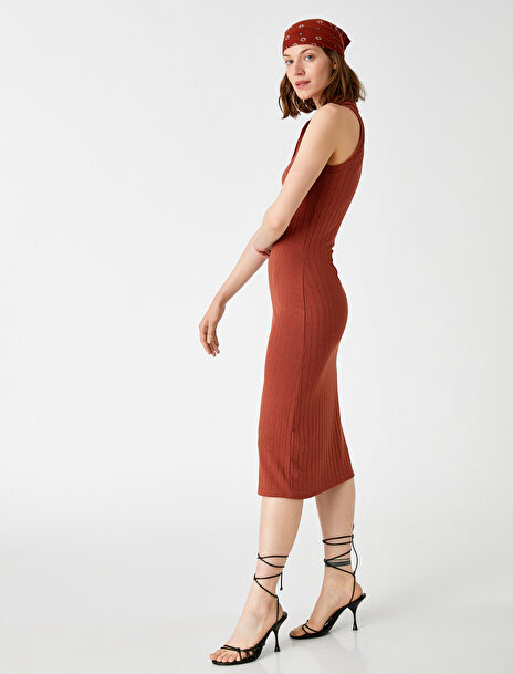 Koton Kadın Uzun Elbise Polo Yaka Kolsuz