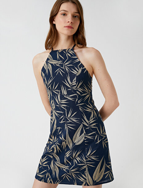 Koton Kadın Desenli Mini Elbise Halter Yaka