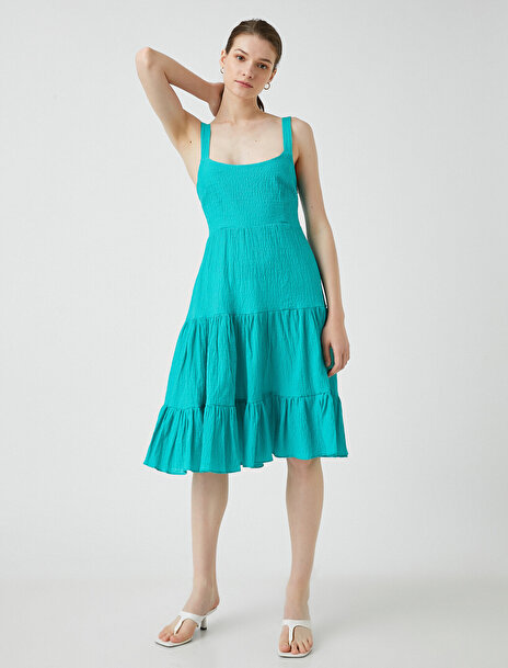 Koton Kadın Midi Elbise Fırfırlı Kalın Askılı