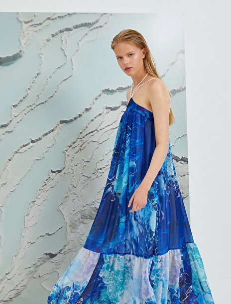 Koton Kadın Şahika Ercümen X Koton - Boyundan Bağlamalı Desenli Elbise