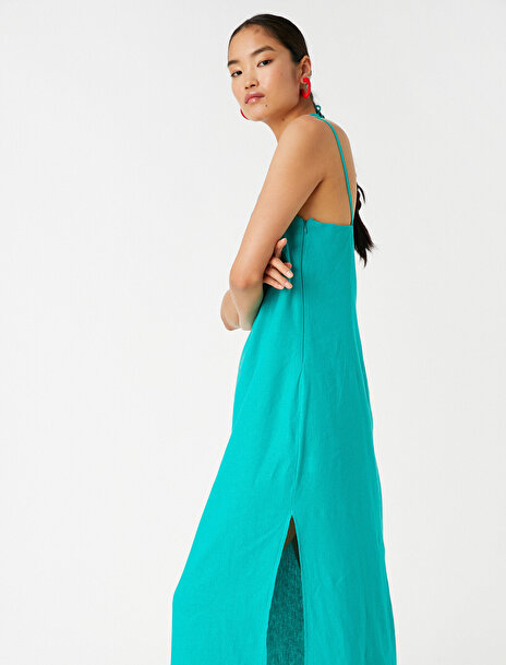 Koton Kadın Yırtmaçlı Askılı Uzun Elbise Keten Karışımlı Koton Kadın Yırtmaçlı Askılı Uzun Elbise Keten Karışımlı