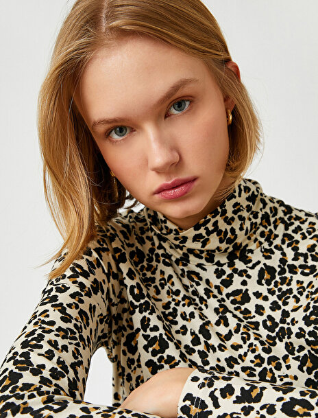 Koton Kadın Leopar Baskılı Tişört Uzun Kollu
