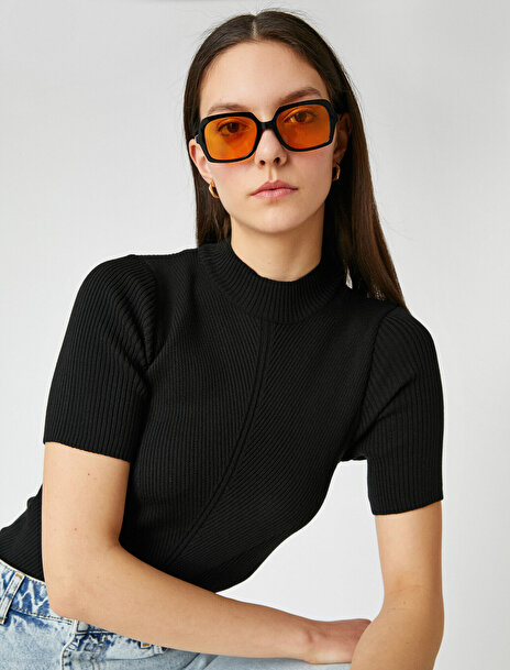 Koton Kadın Kısa Kollu Fitilli Triko Kazak