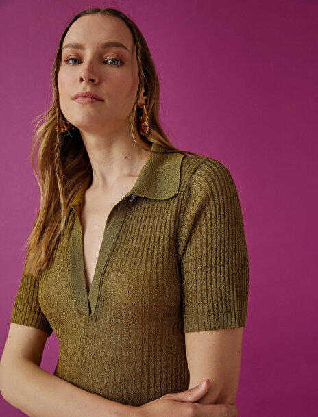 Koton Kadın Ece Sükan X Koton - Polo V Yaka Triko Kazak