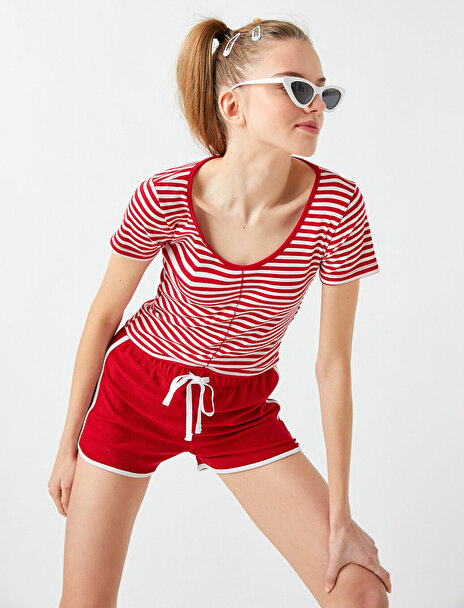 Koton Ole Genç Kız Kısa Kollu Geniş Yaka Tişört