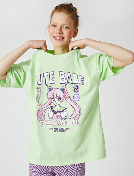 Koton Ole Genç Kız Baskı Detaylı Bisiklet Yaka Tişört