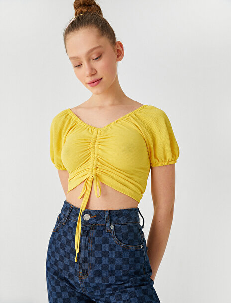 Koton Ole Genç Kız Büzgülü Crop Tişört