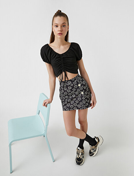 Koton Ole Genç Kız Büzgülü Crop Tişört