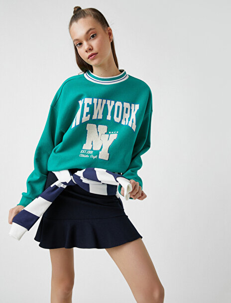 Koton Ole Genç Kız Bisiklet Yaka Baskılı Uzun Kollu Sweatshirt