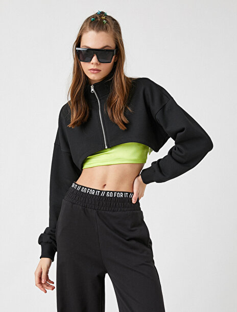 Koton Ole Genç Kız Fermuarlı Crop Sweatshirt