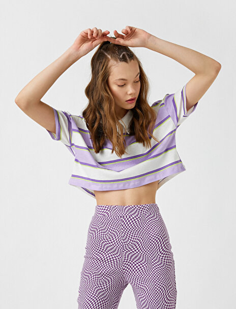 Koton Ole Genç Kız Çizgili Crop Kısa Kollu Tişört