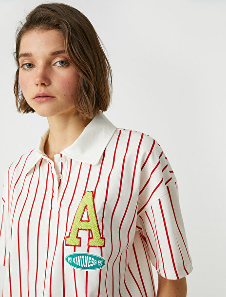Koton Kadın Oversize Crop Tişört Polo Yaka Pamuklu Koton Kadın Oversize Crop Tişört Polo Yaka Pamuklu