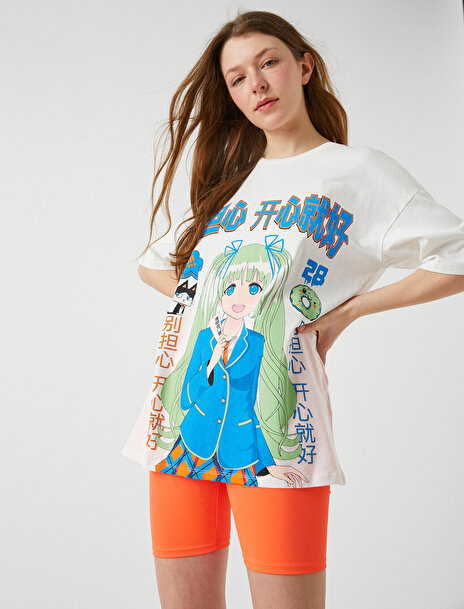 Koton Kadın Oversize Baskılı Tişört Pamuklu