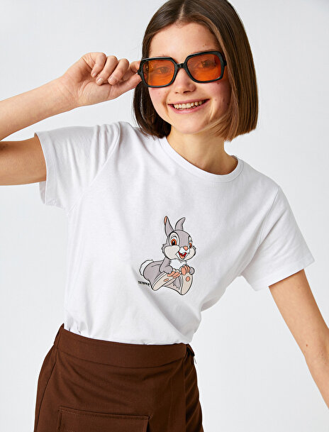 Koton Kadın Crop Tişört Lisanslı Thumper Baskılı Kısa Kollu Koton Kadın Crop Tişört Lisanslı Thumper Baskılı Kısa Kollu