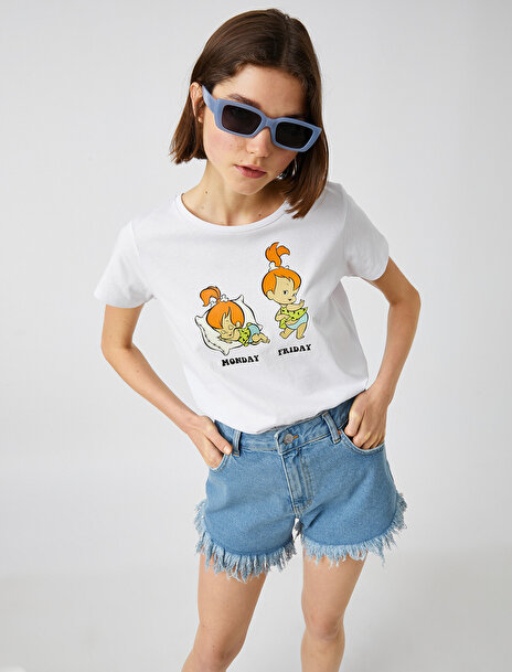 Koton Kadın Çakıl Çakmaktaş Baskılı Crop Tişört Lisanslı Kısa Kollu Pamuklu Koton Kadın Çakıl Çakmaktaş Baskılı Crop Tişört Lisanslı Kısa Kollu Pamuklu