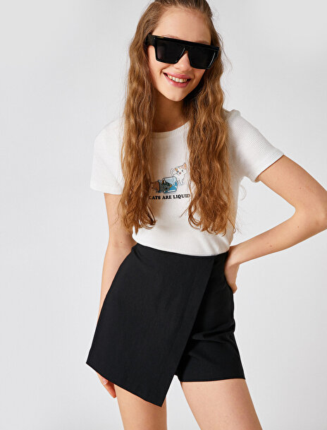 Koton Kadın Baskılı Tişört Kısa Kollu Bisiklet Yaka Pamuklu