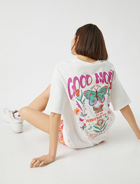 Koton Kadın Sırtı Baskılı Oversize Tişört Pamuklu