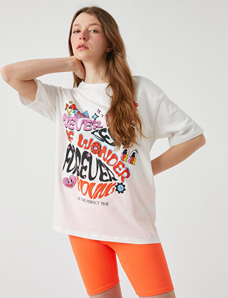 Koton Kadın Baskılı Oversize Tişört Pamuklu