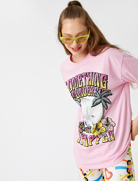 Koton Kadın Oversize Baskılı Tişört Kısa Kollu