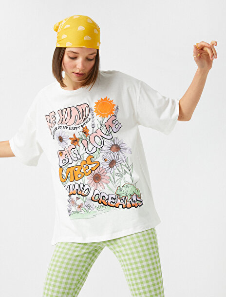 Koton Kadın Oversize Kısa Kollu Baskılı Tişört