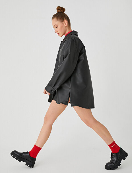 Koton Kadın Deri Görünümlü Gömlek Ceket