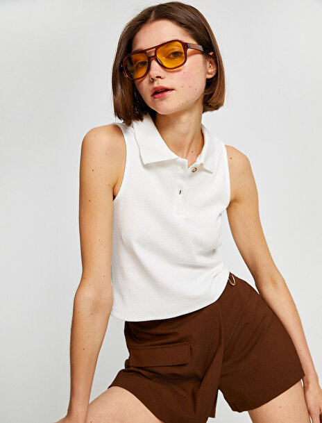 Koton Kadın Düğmeli Polo Neck Atlet Koton Kadın Düğmeli Polo Neck Atlet