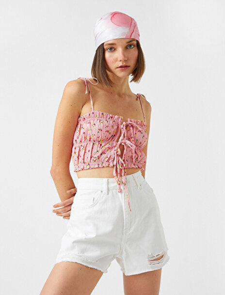 Koton Kadın Crop Atlet Önden Bağlamalı Çiçek Desenli Koton Kadın Crop Atlet Önden Bağlamalı Çiçek Desenli